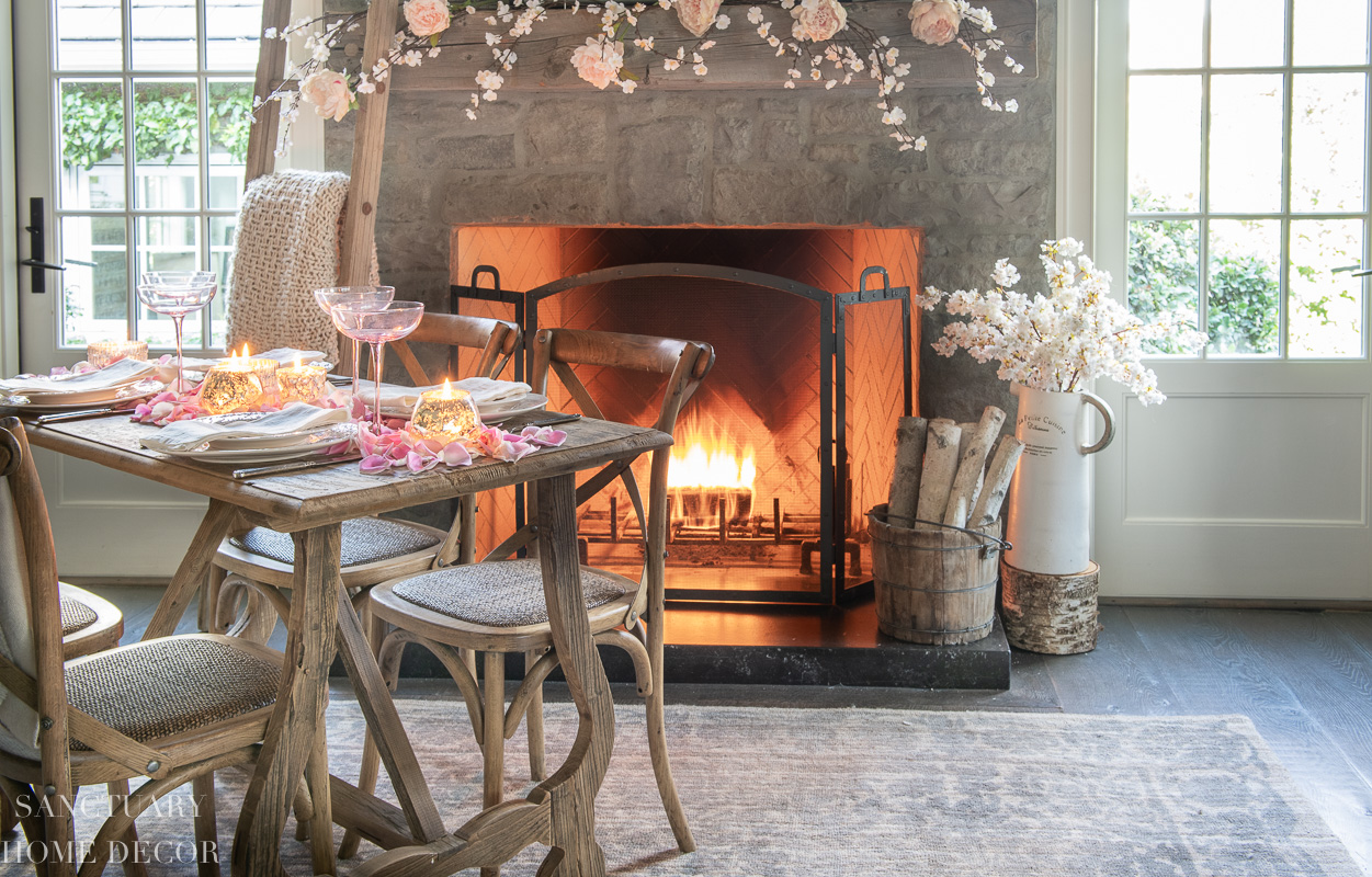 Romantic Fireside Valentine's Day Table Setting - Sanctuary Home Decor