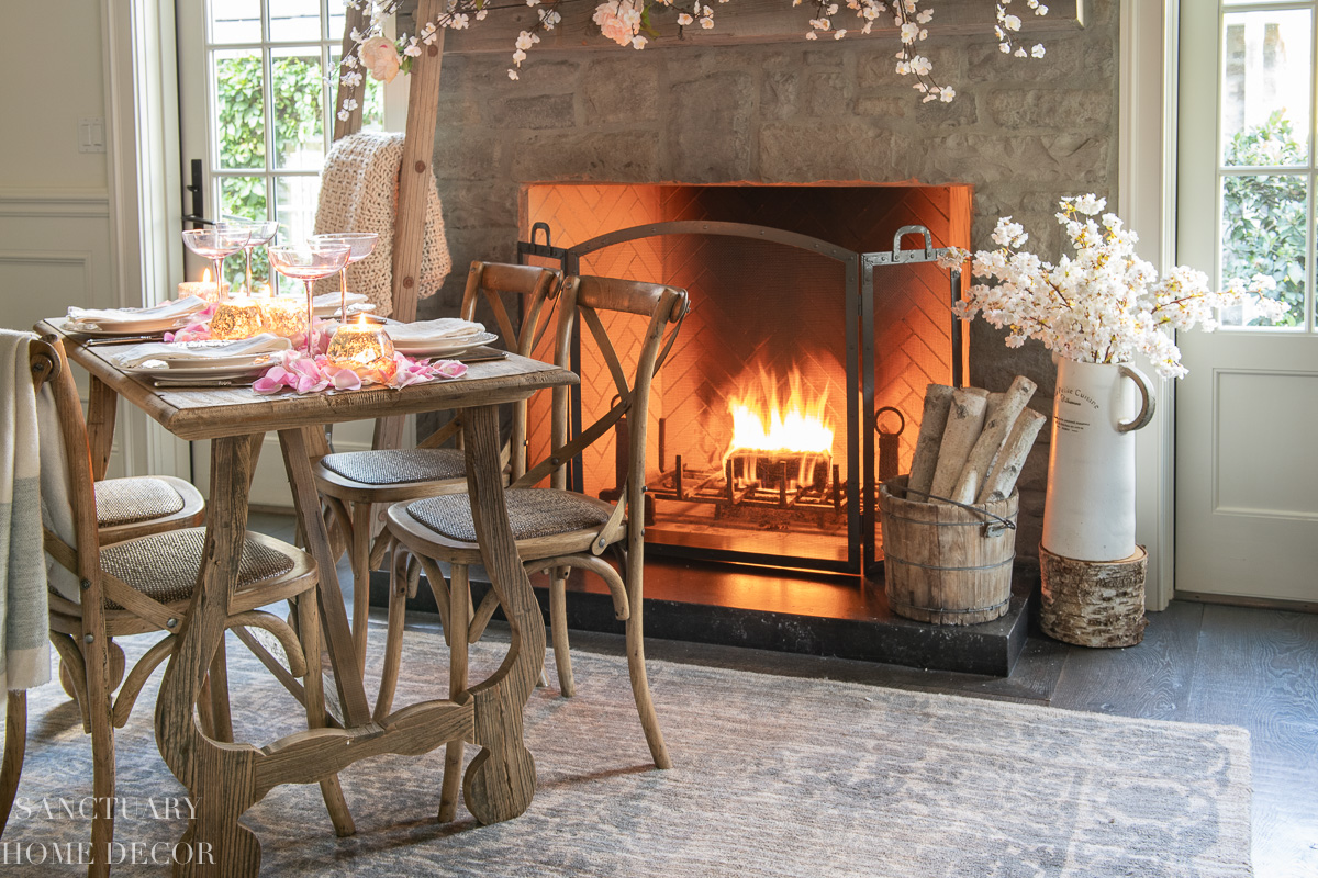 Romantic Fireside Valentine's Day Table Setting - Sanctuary Home Decor
