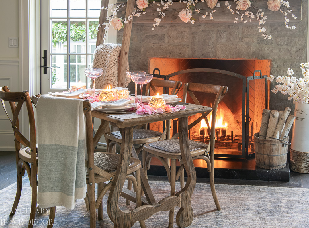 Romantic Fireside Valentine's Day Table Setting - Sanctuary Home Decor