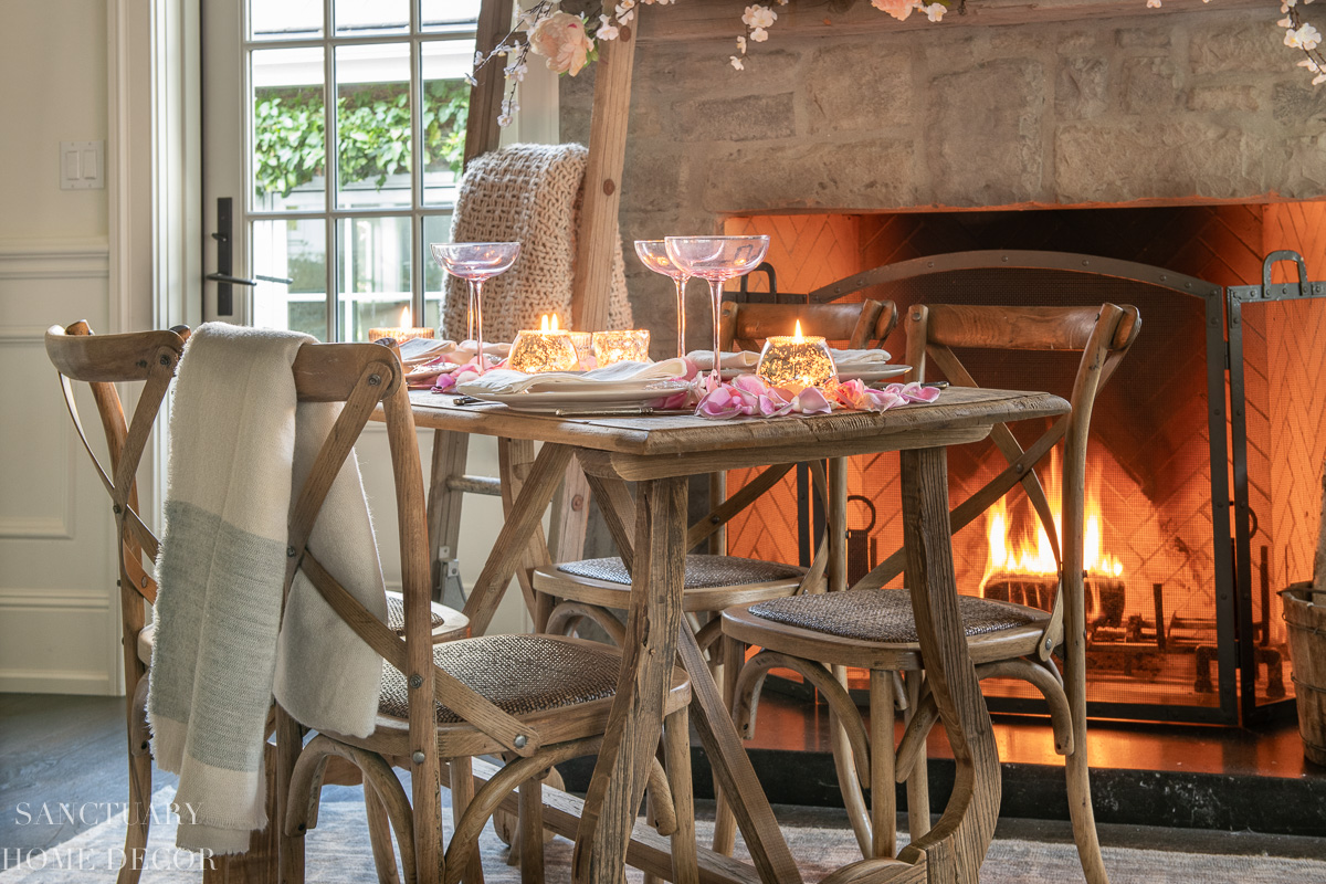 Romantic Fireside Valentine's Day Table Setting - Sanctuary Home Decor