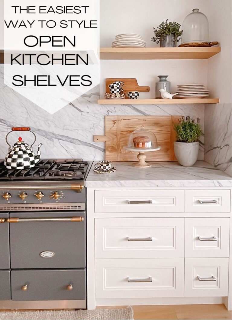 The Easiest Way To Style Open Kitchen Shelves - Sanctuary Home Decor